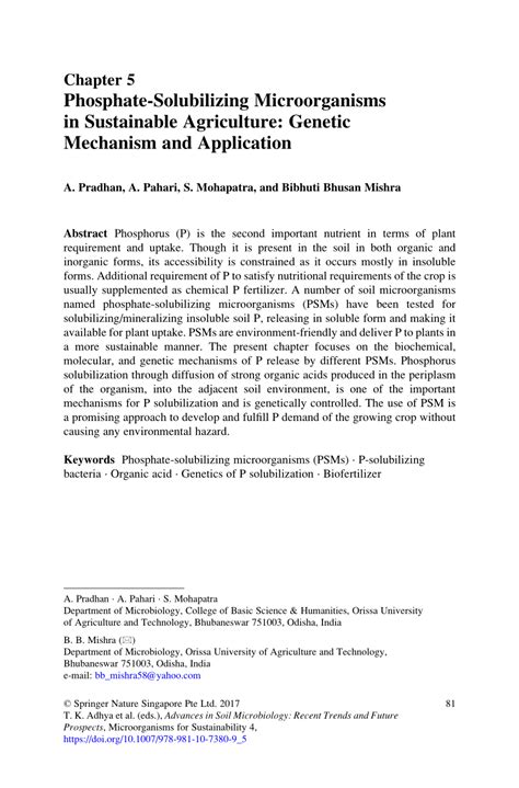 Pdf Phosphate Solubilizing Microorganisms In Sustainable Agriculture