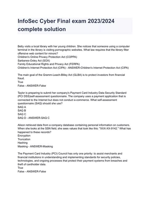 Infosec Cyber Final Exam 2023 2024 Complete Solution Infosec Cyber Fina023 2024 Complete Sol