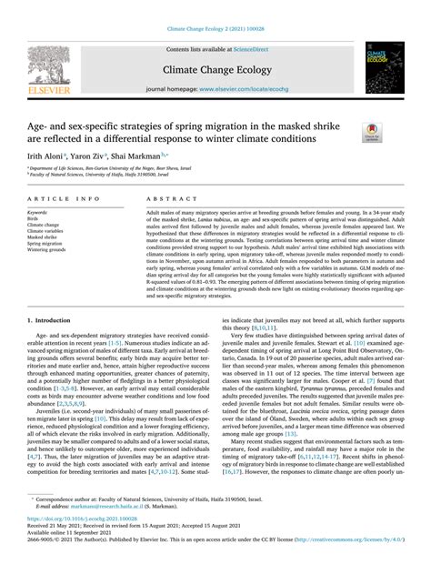 Pdf Age And Sex Specific Strategies Of Spring Migration In The Masked
