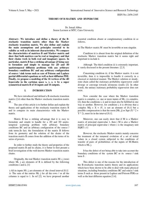 Theory Of B Matrix And Hypercube Pdf Markov Chain Matrix