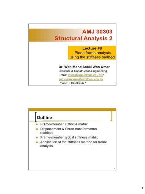 Lect 08 Frame Stiffness Method Dr Wan Sabki Pdf Matrix