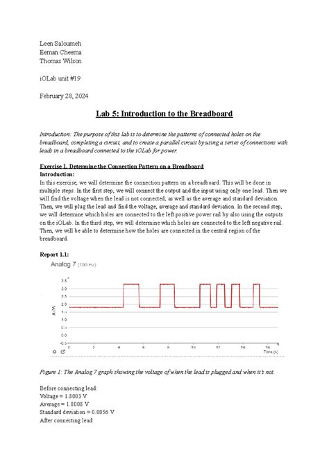 Lab 5 Introduction To The Breadboard Leen Saloumeh Eeman Cheema Thomas Wilson Iolab Unit