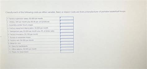 classify each of the following costs as either