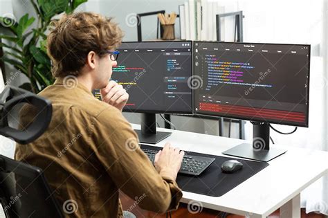 it developer with stressful overworked in creating online software code