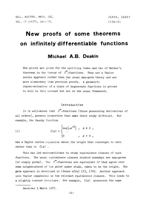Pdf New Proofs Of Some Theorems On Infinitely Differentiable Functions