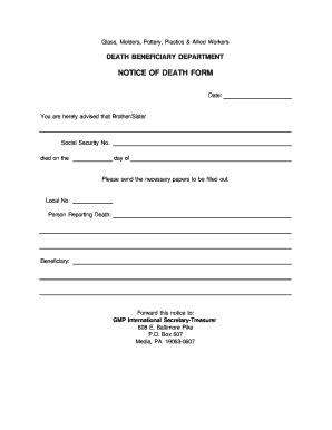 Death Beneficiary Notice Form Blank Fillable Template Fill Out