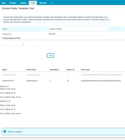 unable to modify or delete fields assigned to host service templates