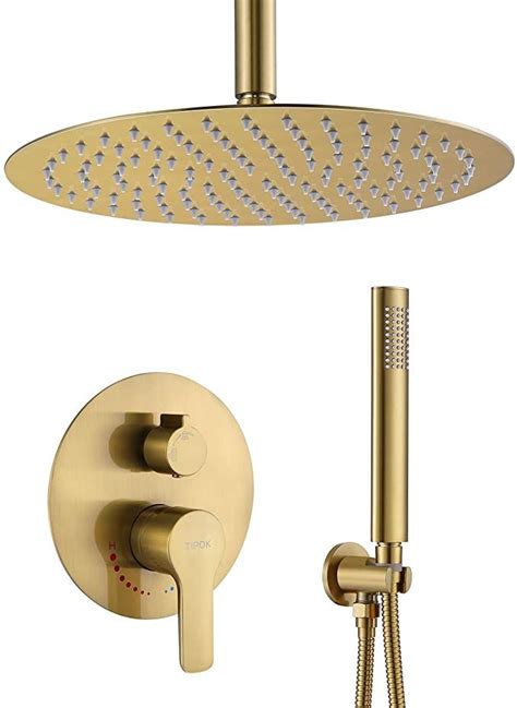 Brushed Gold Shower System With 12 Inch Rain Shower Head Brushed Gold