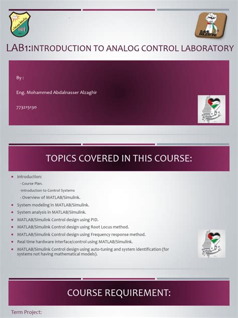 Lab1 Introduction To Analog Control Laboratory 18 12 2023 Pdf