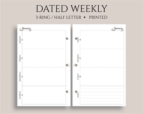 Dated Horizontal Weekly Layout With Notes PT Paper
