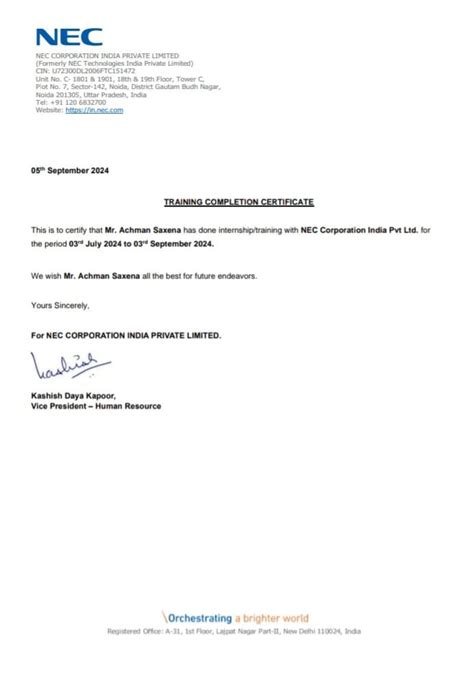 Achman Saxena On Linkedin Internship Nec Learning Growth Career