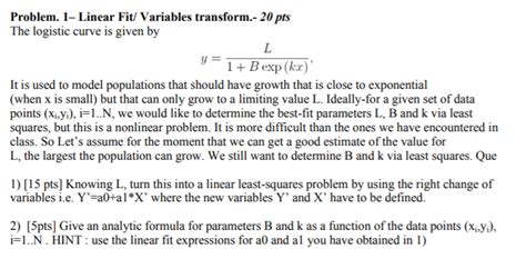 Problem 1 Linear Fit Variables Transform 20 Pts Chegg Com