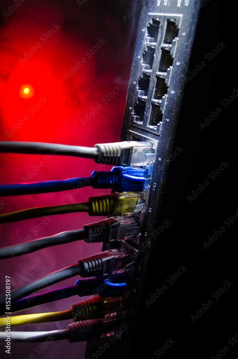 Network Switch And Ethernet Cables Symbol Of Global Communications Colored Network Cables On