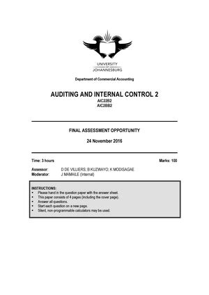 Tutorial 1 Suggested Solution AUD2B01 AUDITING 200 Tutorial 1 Based On All The Information