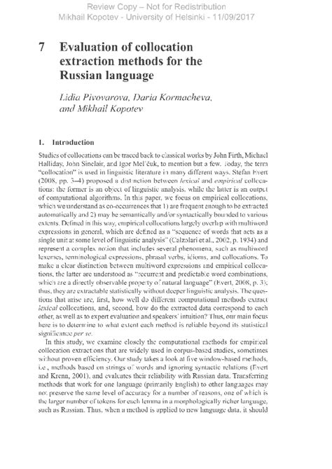 Pdf Evaluation Of Collocation Extraction Methods For The Russian Language