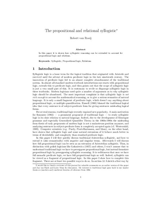 Pdf The Propositional And Relational Syllogistic