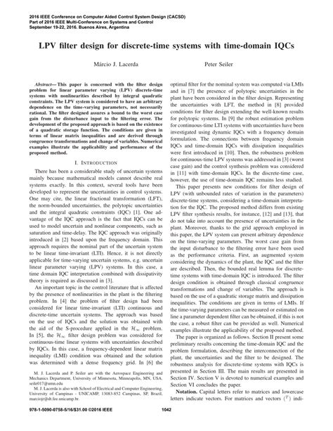 Pdf Lpv Filter Design For Discrete Time Systems With Time Domain Iqcs