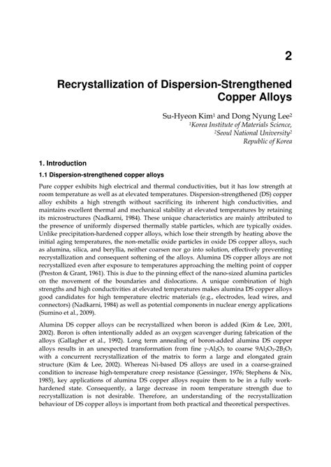 Pdf Recrystallization Of Dispersion Strengthened Copper Alloys