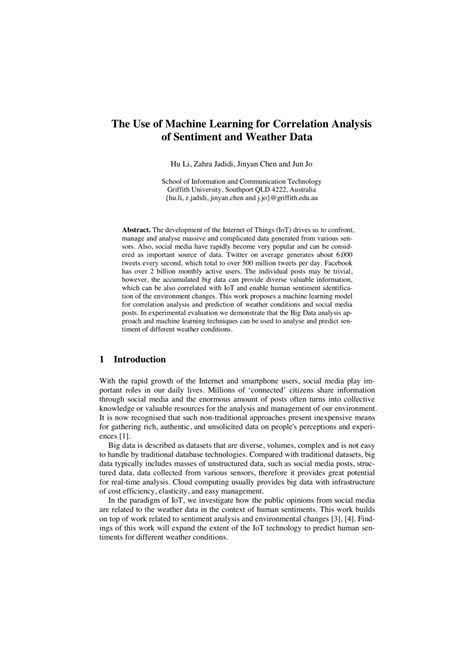 PDF The Use Of Machine Learning For Correlation Analysis Of Sentiment And Weather Data
