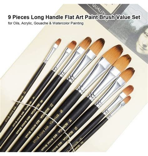아티스트 페인트 브러쉬 나일론 필버트 긴 손잡이 페인팅 세트 오일 아크릴 구아슈 및 수채화 그림 9 피스 티몬