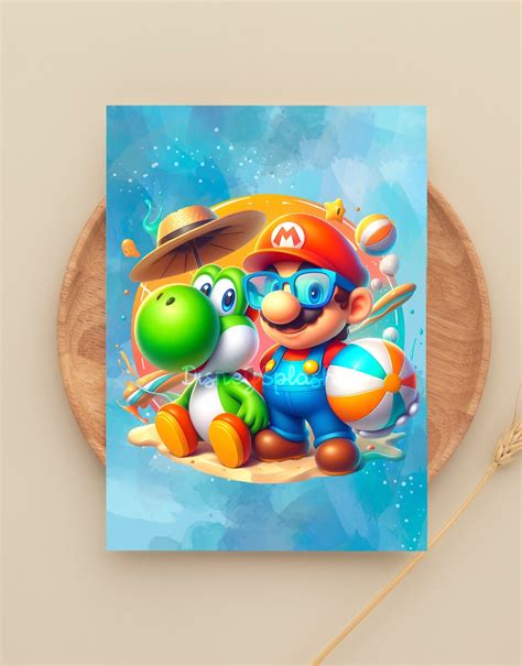 Mario Y Yoshi Summer Watercolour Splash Imágenes Prediseñadas