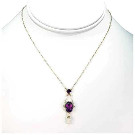 Edwardian Amethyst Pearl Necklace In 9 Karat Gold