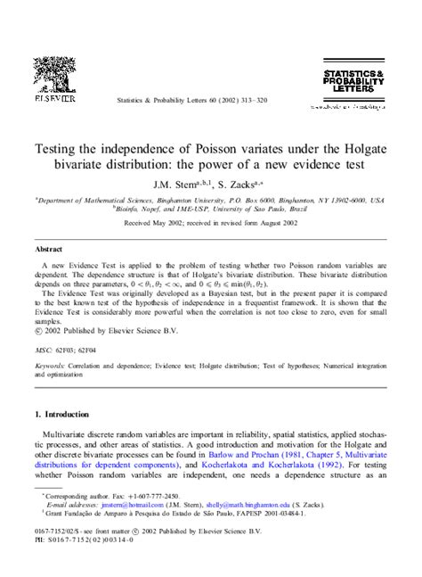 Pdf Testing The Independence Of Poisson Variates Under The Holgate