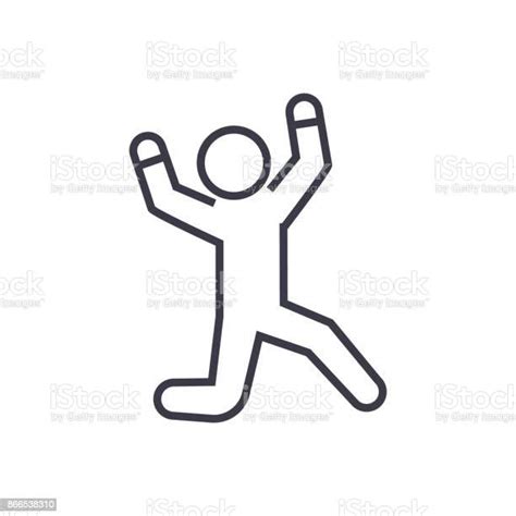 행복 한 사람에 선형 아이콘 기호 상징 벡터를 점프 절연 배경 가득 찬에 대한 스톡 벡터 아트 및 기타 이미지 가득 찬 개성 개념 긍정적인 감정 표현 Istock