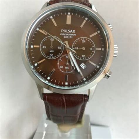 Pulsar By Seiko Mens Chronograph Brown Dial Brown Leather Strap Watch
