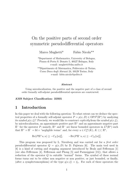 Pdf On The Positive Parts Of Second Order Symmetric Pseudodifferential Operators