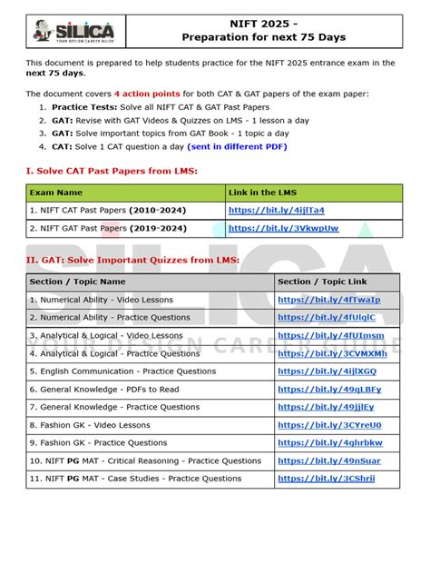 Nift 2024 Preparation For Next 75 Days Distance Pdf Reason