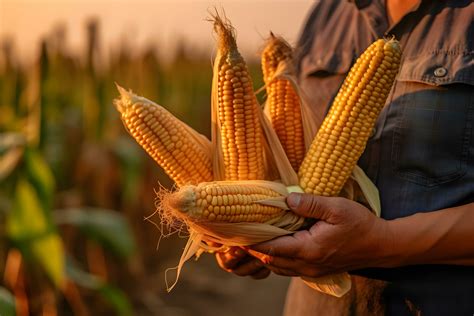 Close Up Of Farmer Male Hands Holding Corn In The Cob Organic Food Harvesting And Farming