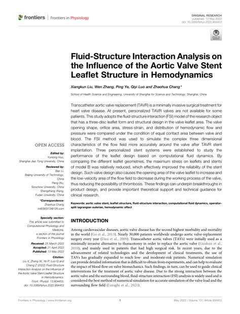 Pdf Fluid Structure Interaction Analysis On The Influence Of The Aortic Valve Stent Leaflet