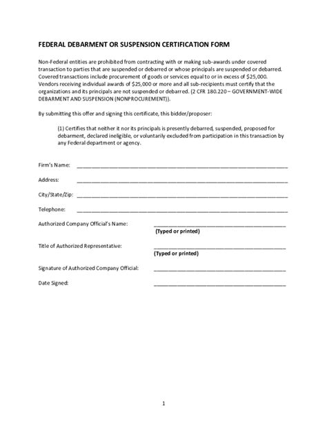 Fillable Online Suspension Or Debarment Certificate Fax Email Print