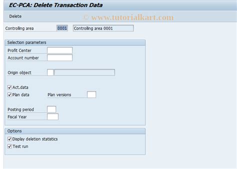 KE SAP Tcode EC PCA Delete Transaction Data