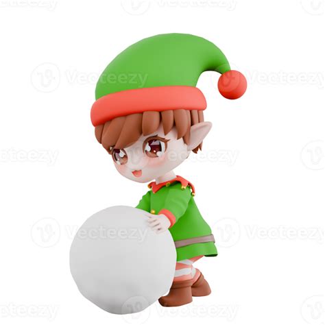 Christmas Cartoon Chibi Elf A Male Chibi Elf Walks While Pushing A