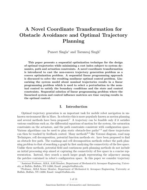 Pdf A Novel Coordinate Transformation For Obstacle Avoidance And Optimal Trajectory Planning