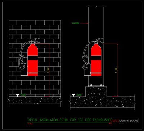 18co2 Fire Extinguisher Typical Installation Cad Blocks