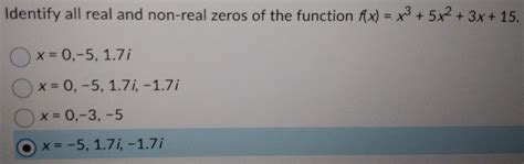 identify all real and non real zeros of the function f x x 3 5x 2 3x