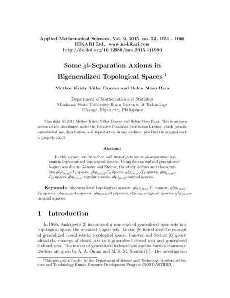 Pdf Some Gb Separation Axioms In Bigeneralized Topological Spaces