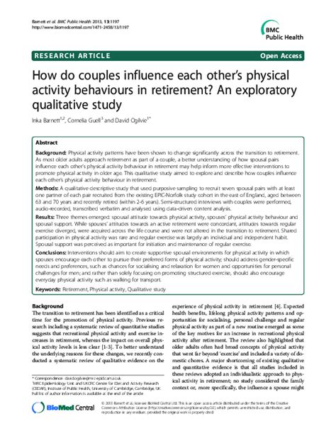 Pdf How Do Couples Influence Each Others Physical Activity
