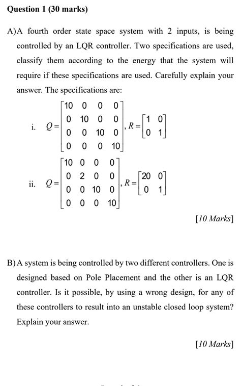 Solved Question 1 30 Marks A A Fourth Order State Space
