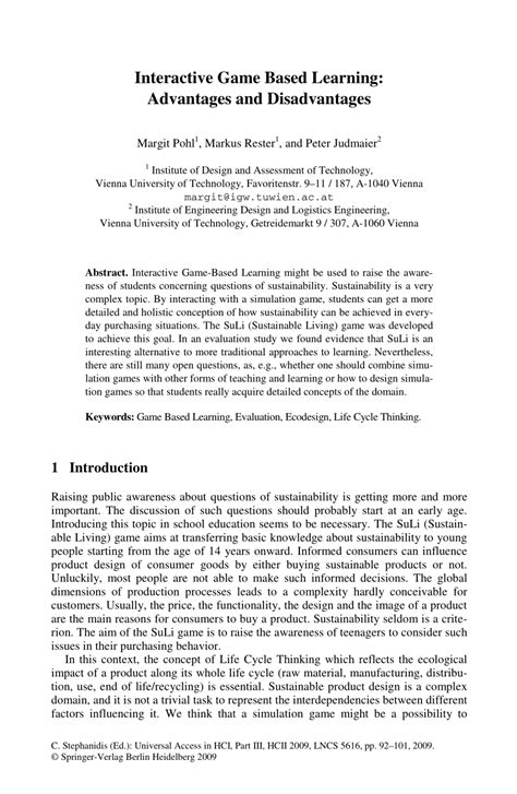 Pdf Interactive Game Based Learning Advantages And Disadvantages