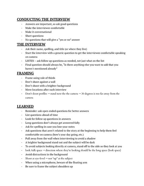 shooting framing and interviewing notes conducting the interview