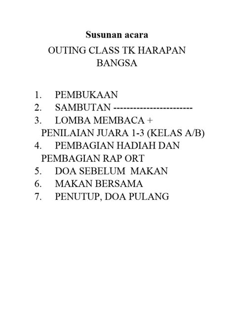 Susunan Acara Outing Class Pdf Susunan Acara Outing Class Pdf