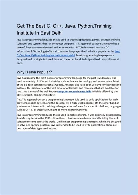 Ppt Best C C Java Pythontraining Institute In East Delhi 2