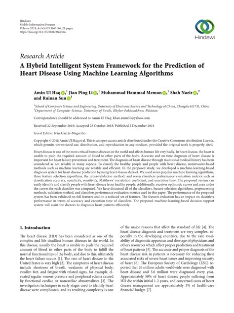 Pdf A Hybrid Intelligent System Framework For The Prediction Of Heart Disease Using Machine
