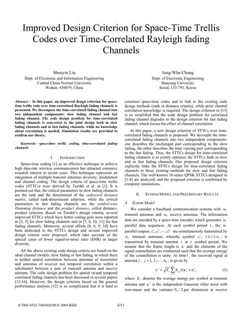 Pdf Improved Design Criterion For Space Time Trellis Codes Over Time