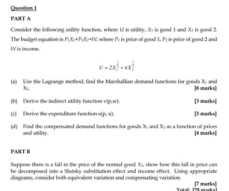solved consider the following utility function where u is
