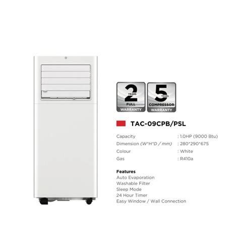 Tcl Portable Air Conditioner Non Inverter Tac 09cpb Psl 1 0 Hp Shopee Malaysia